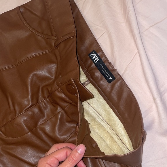Zara | Pants & Jumpsuits | Zara Tan Faux Leather Skirt | Poshmark